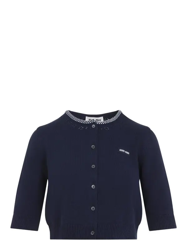 Miu Miu Navy 100% Cotton Cardigan - Blue