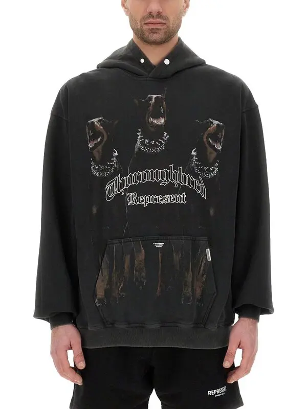 REPRESENT Thoroughbred Hoodie With Graphic Print - Black