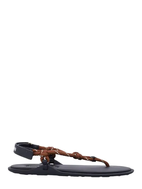 Miu Miu Woven Cord And Leather Sandals - Tobacco