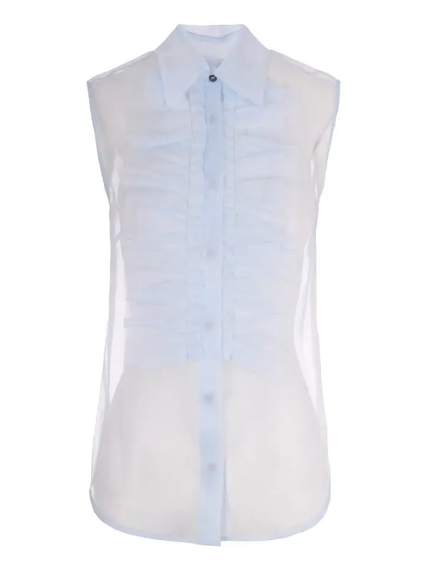 PAROSH Sheer Sleeveless Button-front Blouse - Azzurro