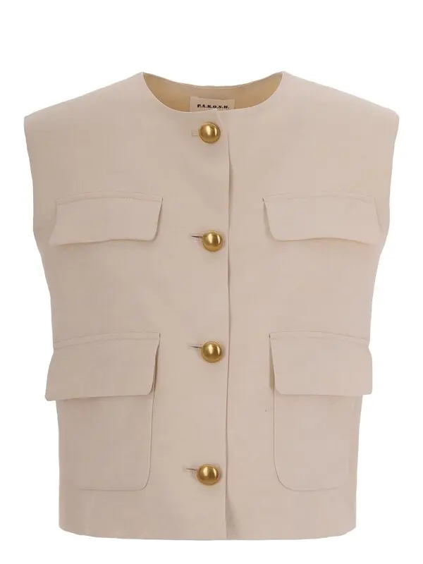 PAROSH Sleeveless Button-detailed Utility Vest - Sabbia