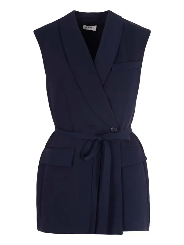 PAROSH Sleeveless Belted Double-breasted Blazer - Blu