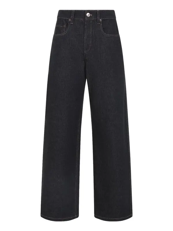 Brunello Cucinelli Premium Cotton Wide-leg Jeans - Black