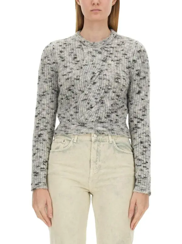 Moschino Cropped Sweater With Cable Knit Detailing - Grey