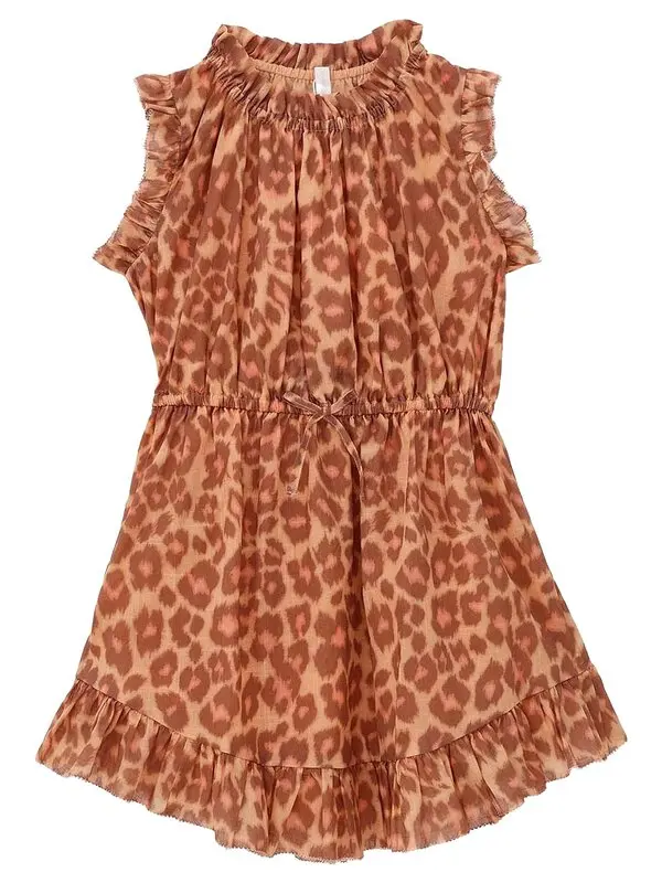 Zimmermann Leopard Print Mini Dress With Ruffled Neckline And Drawstring Waist - Multicolour
