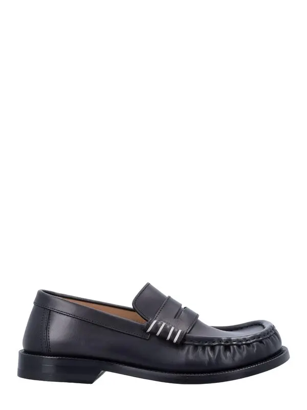 JW Anderson Leather Loafer Moccasins With Box-stitch Detailing - Black