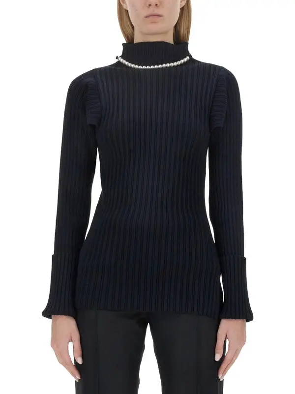 Philosophy Di Lorenzo Serafini Ribbed Stretch Knit High Neck Top - Blue