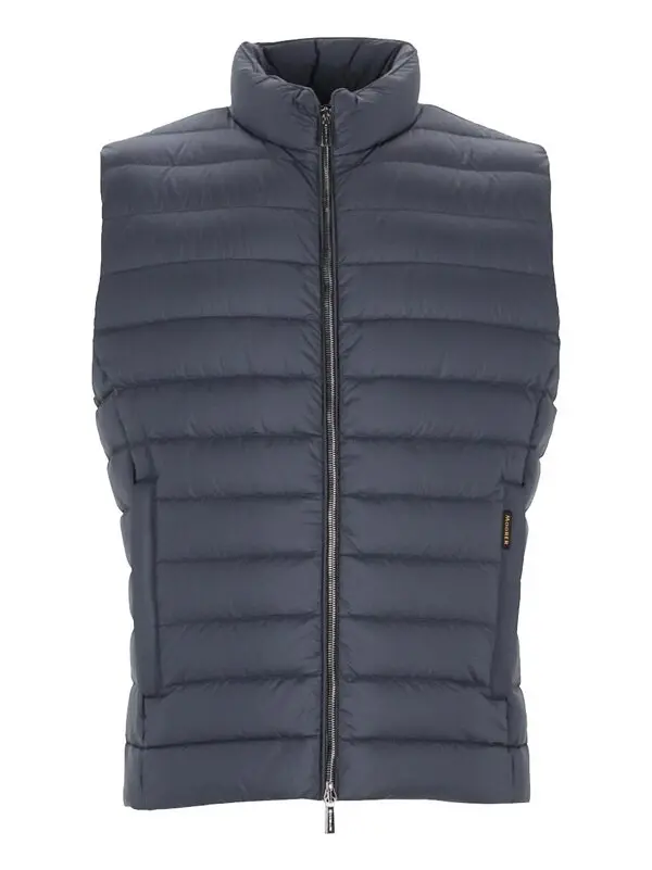 MOORER Puffer Vest With Stand Collar - Blue