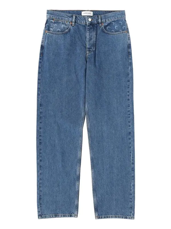 MARINE SERRE Moon-print Straight-leg Jeans - Blue