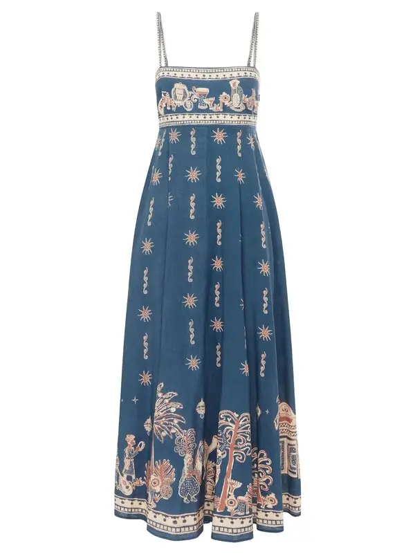 ALEMAIS Printed Linen Mini Dress - Blue