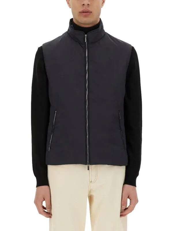 MOORER Zip Up Stand Collar Vest - Blue