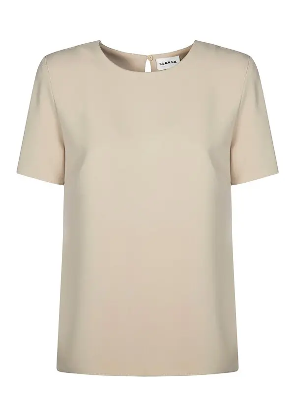 PAROSH Cady Crewneck Short Sleeved Blouse - Beige