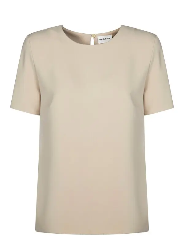 PAROSH Cady Crewneck Short Sleeved Blouse - Beige