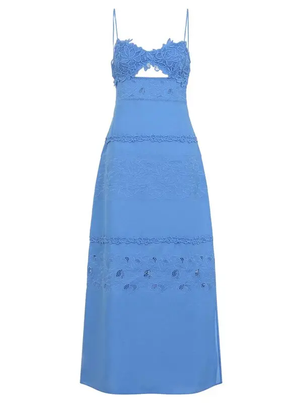 Ermanno Scervino Sleeveless Lace Trim Midi Dress - Blue