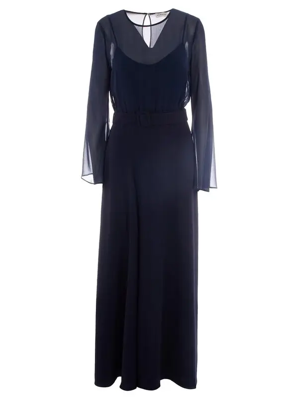 PAROSH Long Sleeve Belted Maxi Dress - Blu