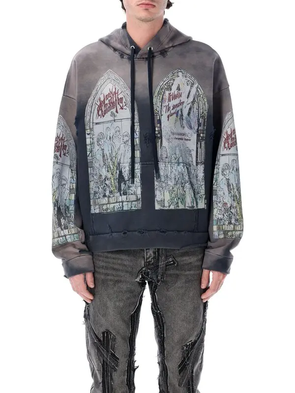 WHO DECIDES WAR Distressed Graphic Print Hoodie - Violet
