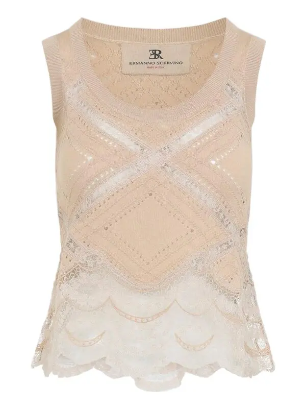 Ermanno Scervino Sleeveless Lace Knit Top - White
