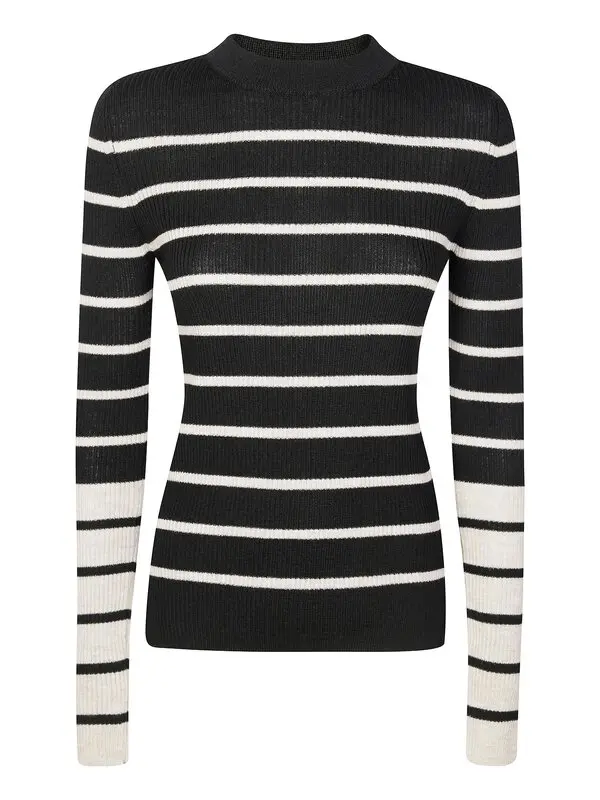 8PM Striped High Neck Fine Knit Sweater - Nero