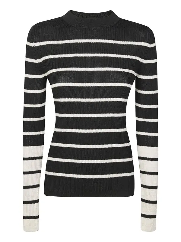 8PM Striped Fine Knit Pullover - Nero
