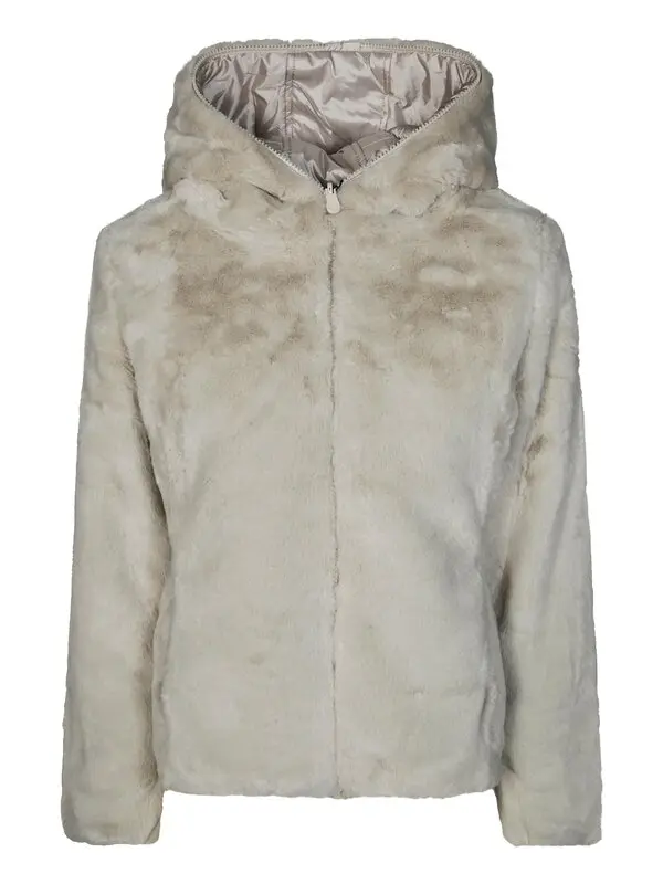 SAVE THE DUCK Reversible Eco-fur Hooded Jacket - Beige