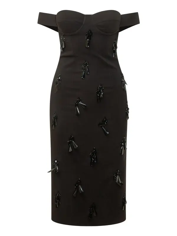 DES_PHEMMES Embellished Off-the-shoulder Bustier Dress - Black