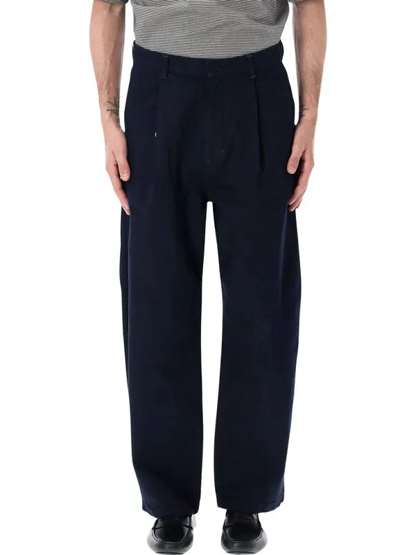 STILL BY HAND Relaxed Fit Tapered Cotton Pants - Blue