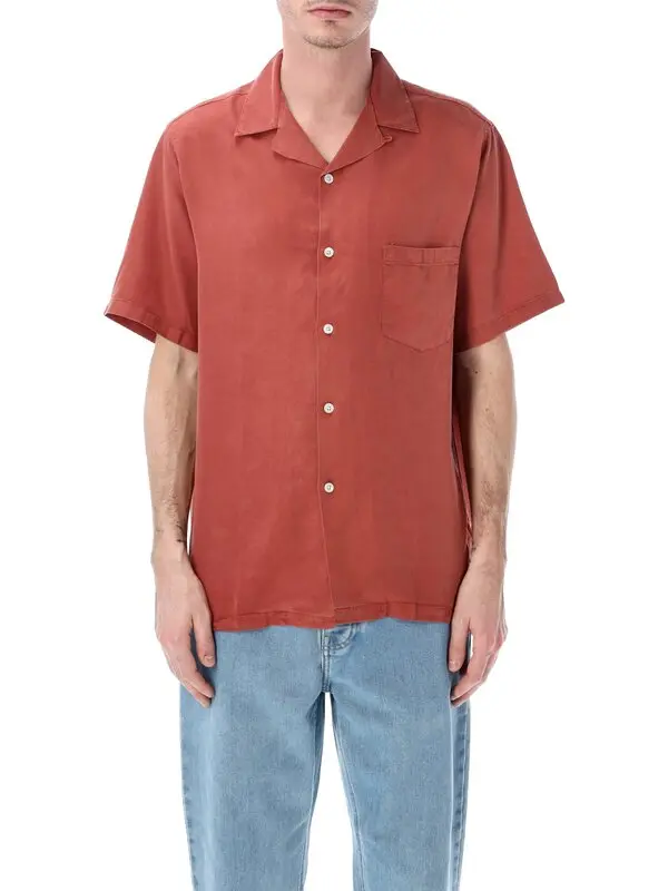 Portuguese Flannel Short-sleeve Tencel Shirt In Size - Terra Cotta