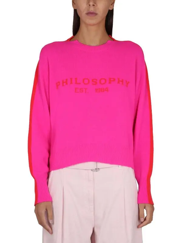Philosophy Di Lorenzo Serafini Embroidered Logo Knit Sweater With Contrast Stripe Detail - Multicolour