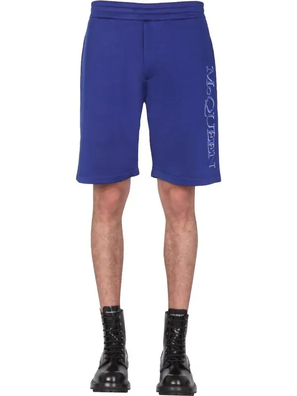 Alexander McQueen Letter Embroidered Shorts - Blue