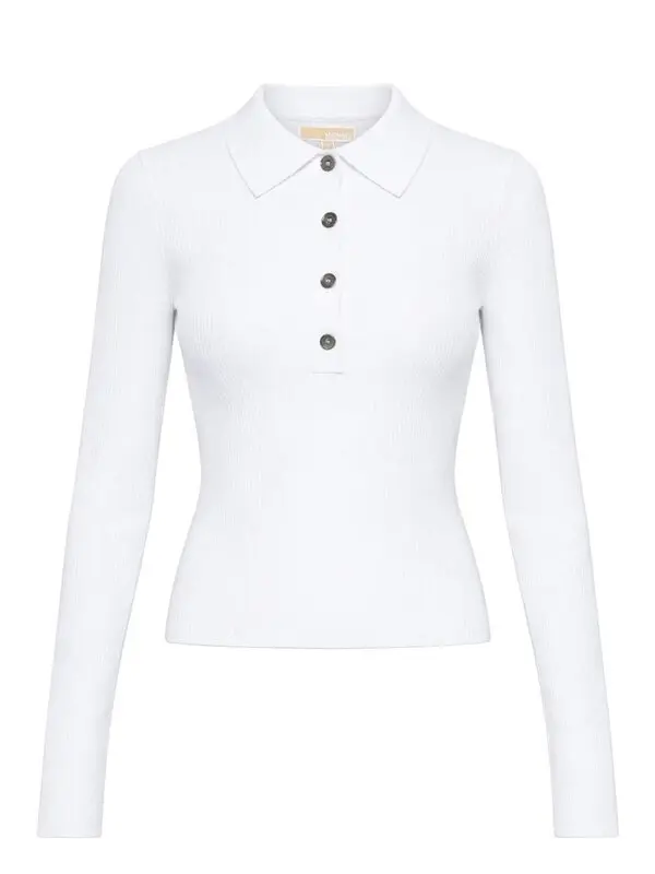 Michael Kors Slim Fit Ribbed Long Sleeve Polo - White