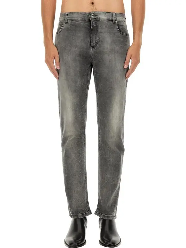 Balmain Regular Fit Cotton Stretch Denim Jeans - Grey