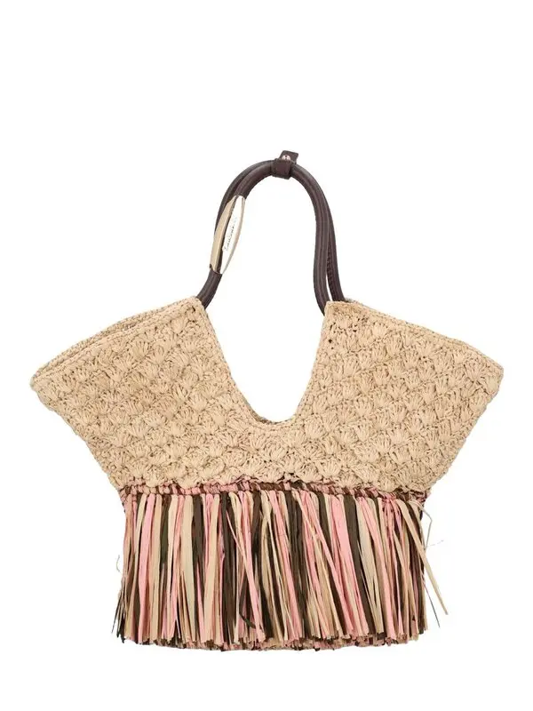 Zimmermann Goldentime Raffia Tote With Leather Trim And Fringe - Beige