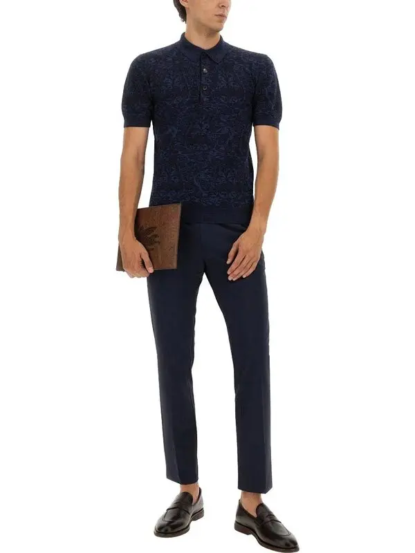 Etro Cotton- And Wool-blend Jacquard Polo - Blue
