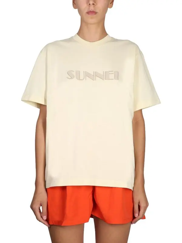 Sunnei Crewneck T-shirt With Logo Embroidery - Beige