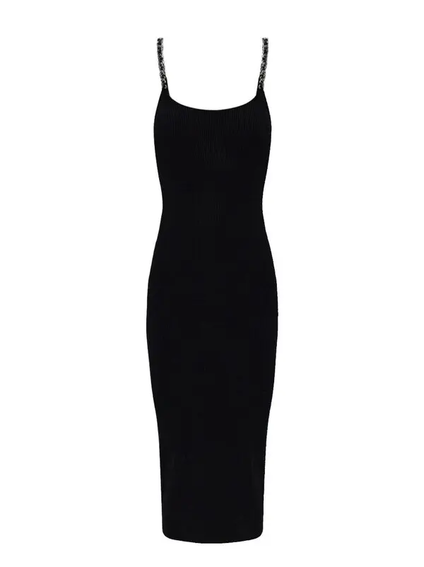 Michael Kors Ribbed Chain Strap Midi Dress - Black