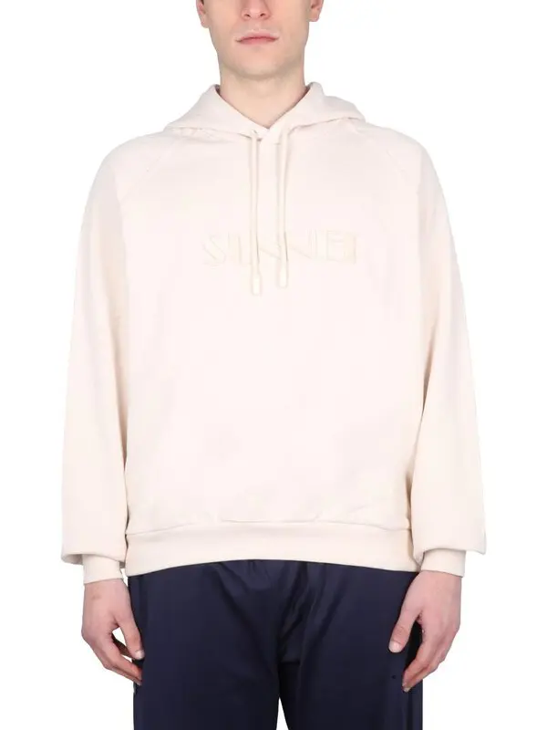Sunnei Logo Embroidered Drawstring Hoodie - Beige