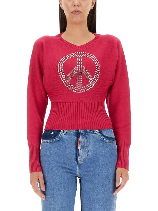 Moschino Peace Symbol Embellished Knit Top - Fuchsia