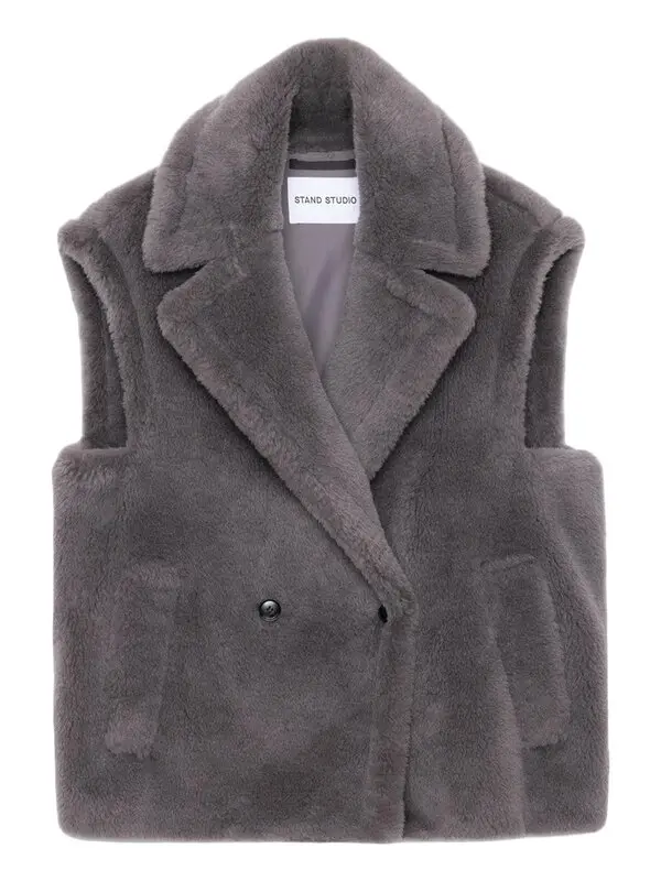 STAND STUDIO Faux Fur Textured Wool Vest - Grey