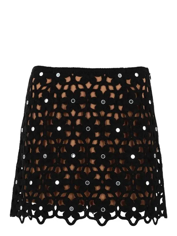 Michael Kors Crochet Floral Applique Mini Skirt - Black