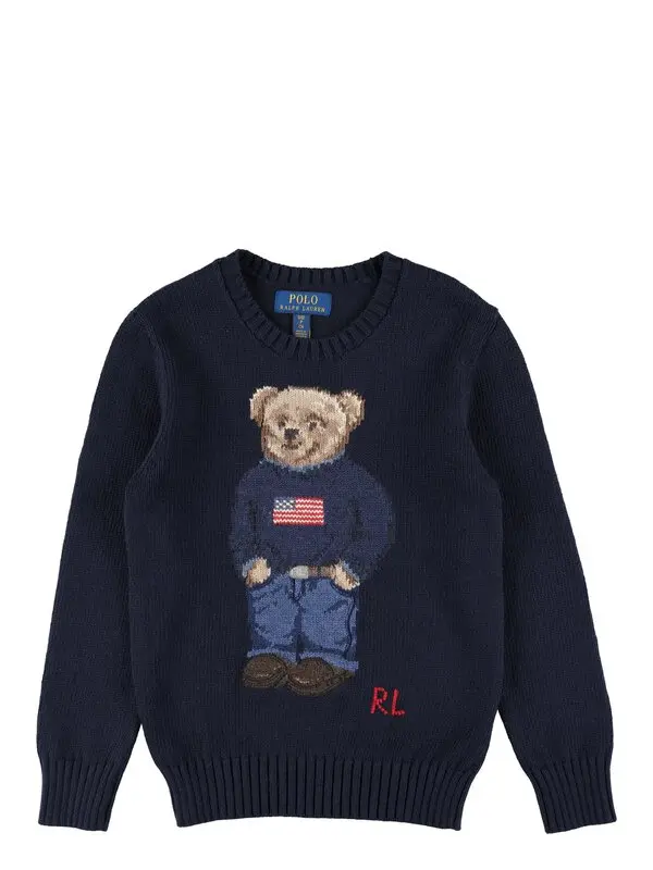 Polo Ralph Lauren Classic Fit Soft Cotton Polo Bear Intarsia Knit Sweater - Blue