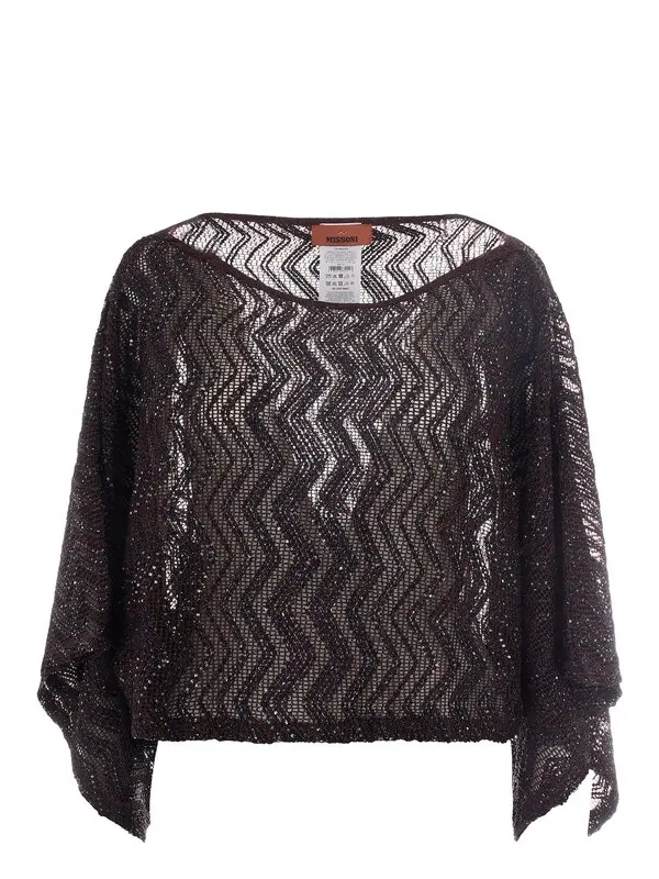 Missoni Sheer Zigzag Knit Cropped Sweater - Dark Brown