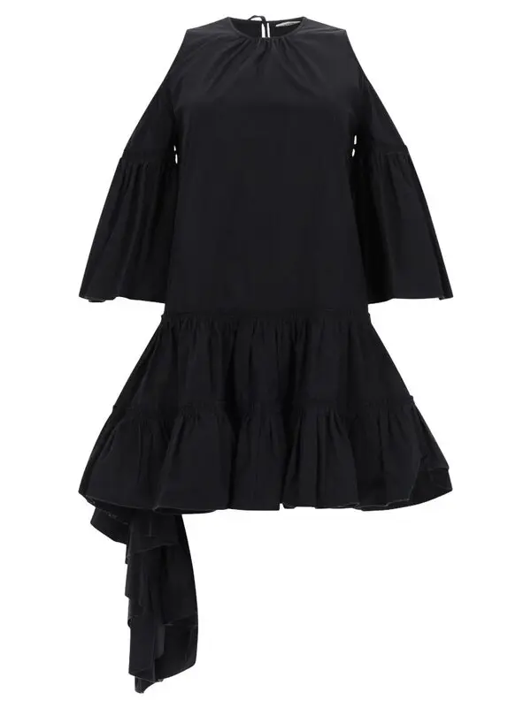 JW Anderson Ruffled Cold-shoulder Cotton Midi Dress - Black
