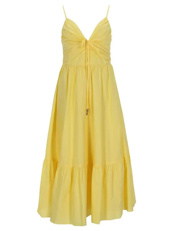 Michael Kors Spaghetti Strap V-neck Tiered Midi Dress - Yellow