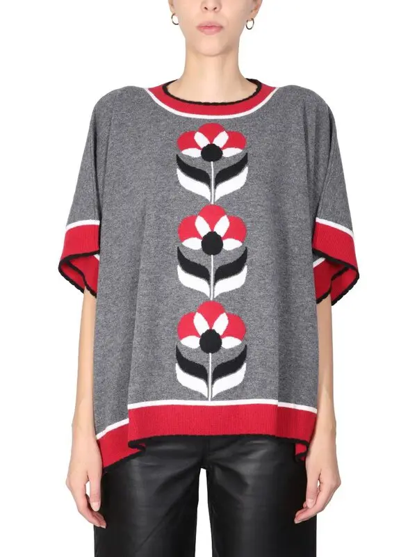 Moschino Geometric Floral Wool Blend Sweater - Grey
