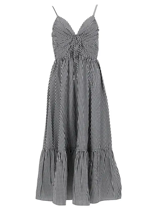 Michael Kors Gingham Checks V-neck Midi Dress - Black