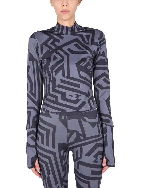Alexander McQueen Polo Neck Geometric Print Long Sleeve Top - Black