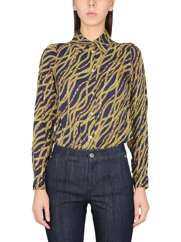Michael Kors Silk Blend Chain Print Shirt - Blue