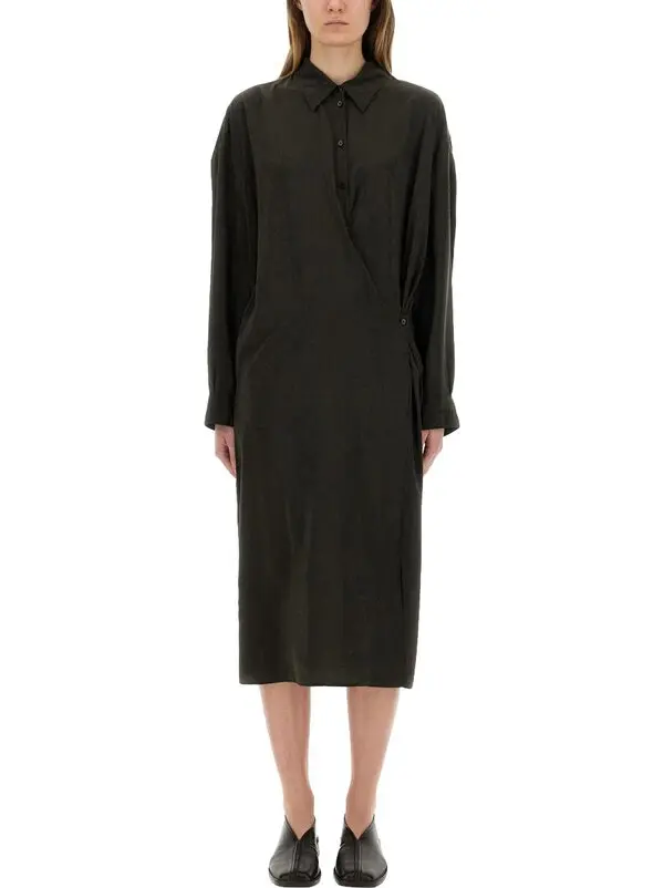 LEMAIRE Lemiaire Twisted Collared Silk Blend Dress - Brown