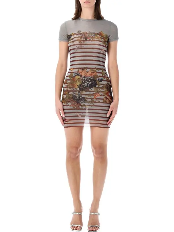 JEAN PAUL GAULTIER Printed Mesh Mini Dress - Light Blue Multi
