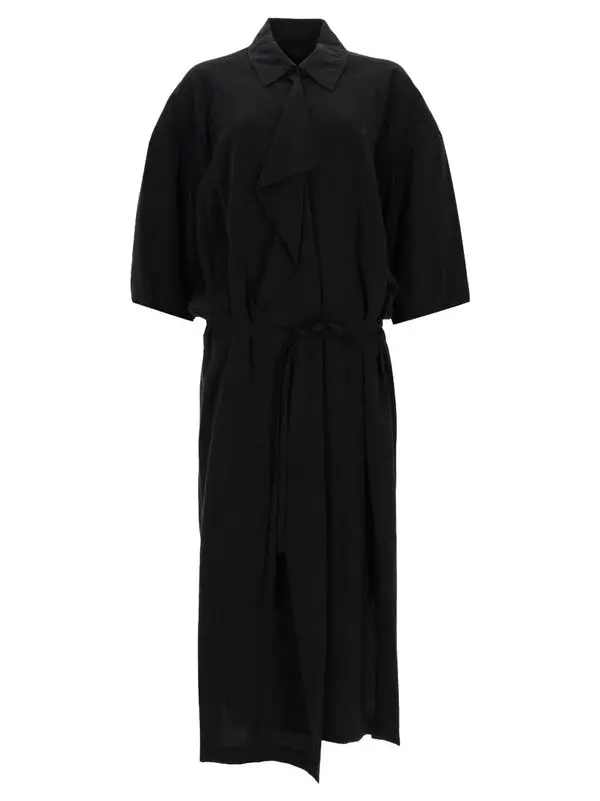LEMAIRE Silk Blend Shirt Dress With Tie Waist - Black